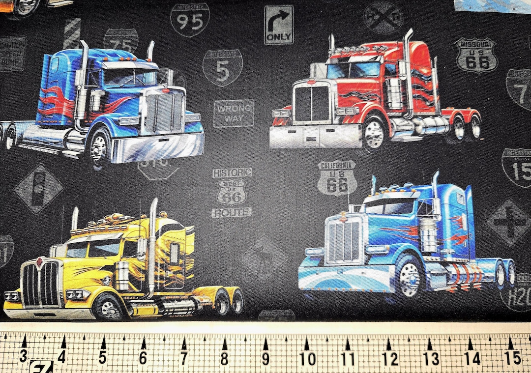 Quilting Treasures Heavy Metal Big Rigs on Black 2600-30704-J Fabric by ...