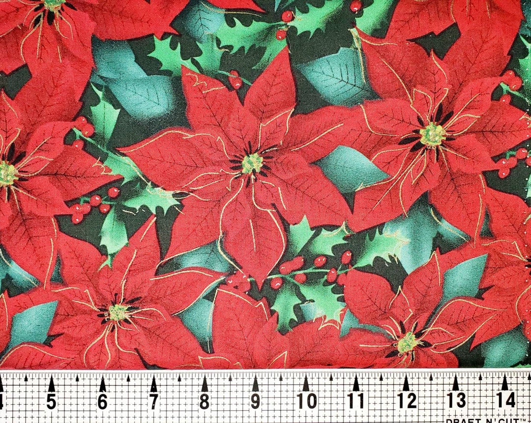 RTC Fabrics Christmas Poinsettia Fabric by the Yard//piece - Etsy