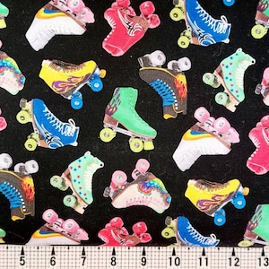 Elizabeth Studios Roller Skates on Black 667 Fabric by the Yard//piece ...