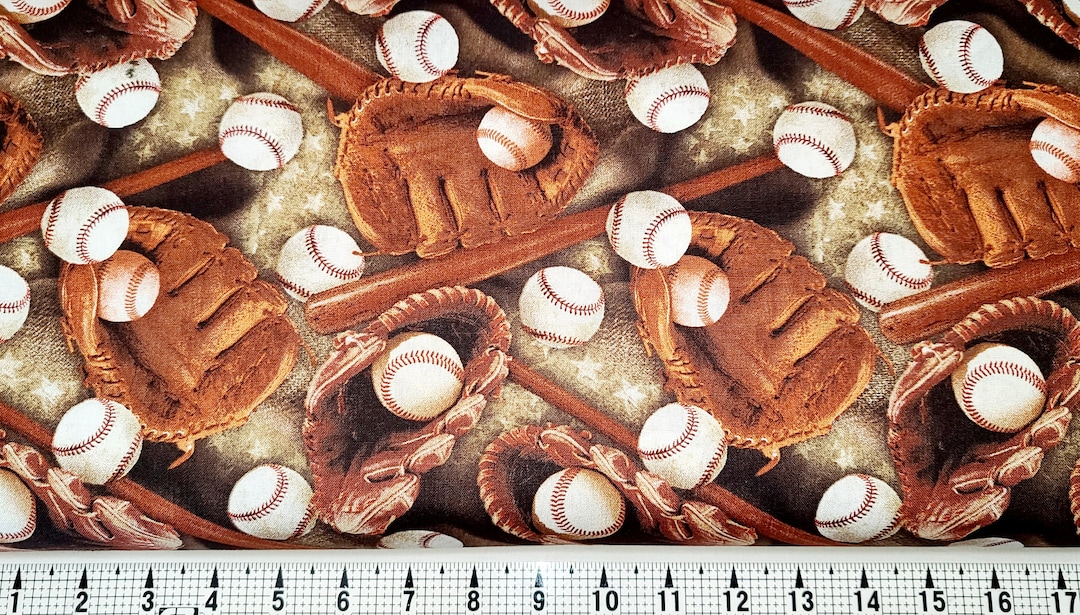 David Textiles Baseball Gloves/bats/balls DX-3089-2C Fabric by the Yard ...
