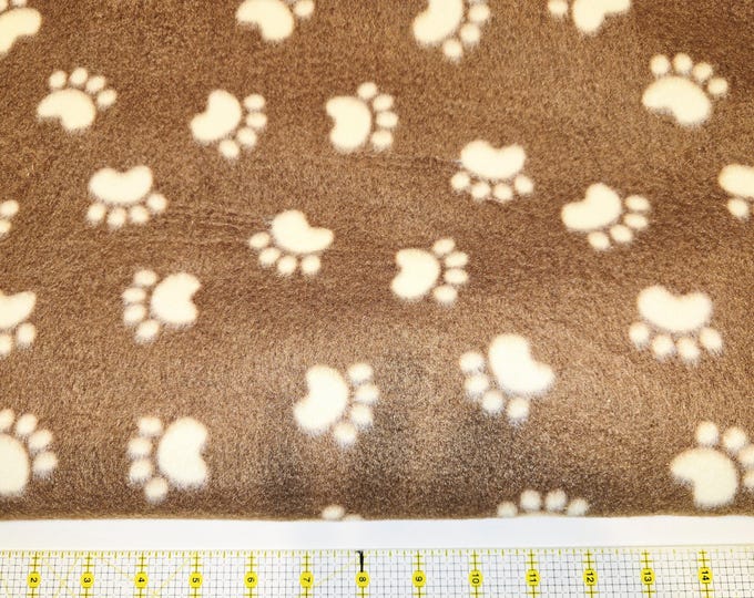Dog Prints on Brown FLEECE Fabric by the Yard//piece - Etsy