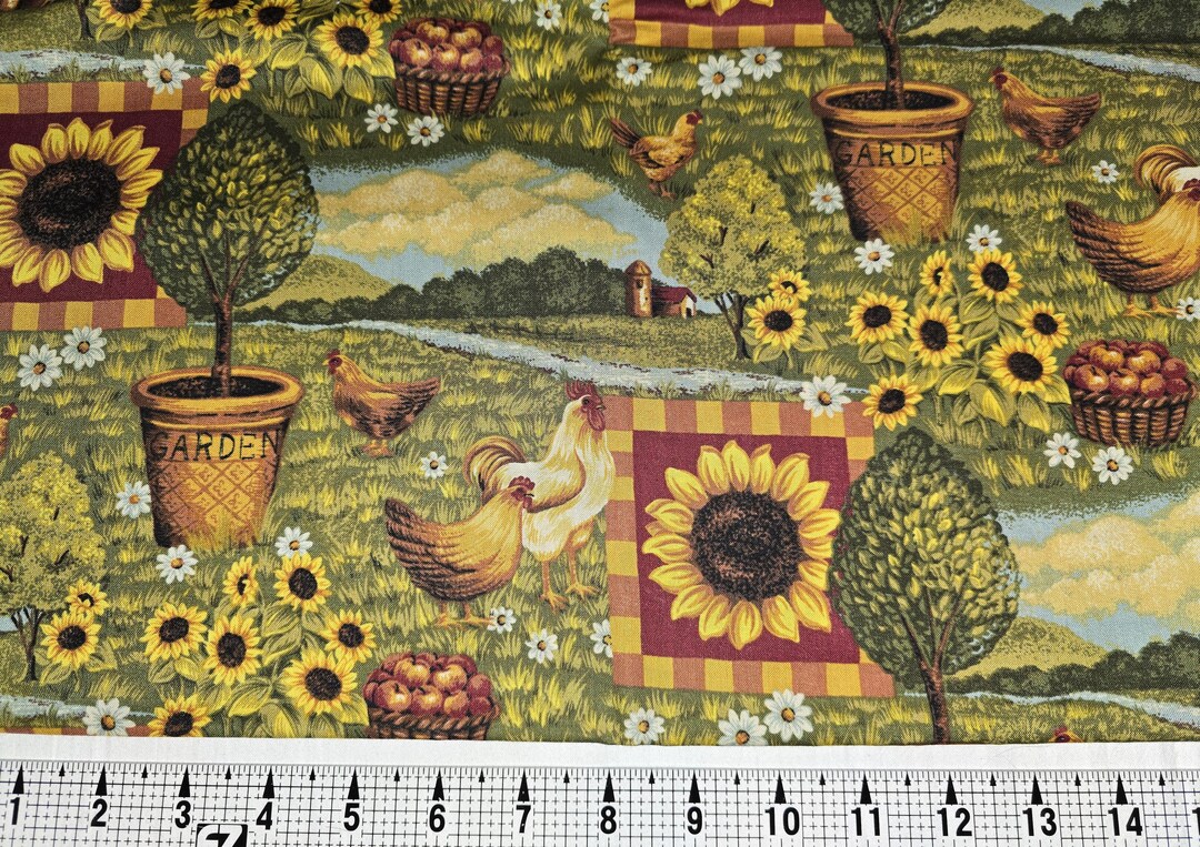 VIP Cranston Farm Scene With Chickens Fabric by the Yard//piece - Etsy