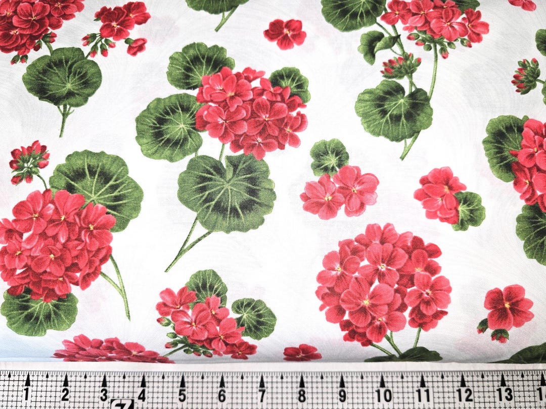 Benartex Fabrics Betty's Geraniums on White 16093-09 Fabric by the Yard ...