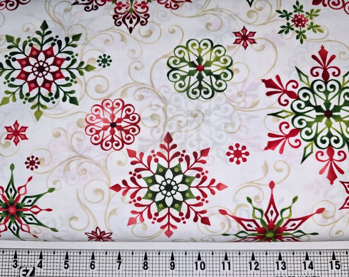 Studio E Fabrics Tis the Season Snowflakes on White 7683 Fabric by the ...