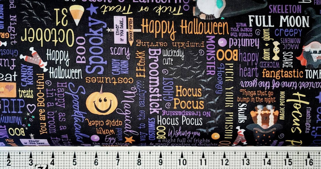 Benartex Fabrics Hocus Pocus Words on Black 12797-12 Fabric by the Yard ...