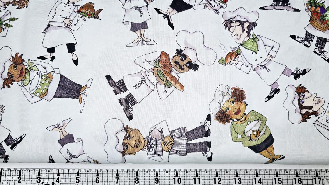 Loralie Designs Tossed Chefs on White 692-622 Fabric by the Yard//piece ...