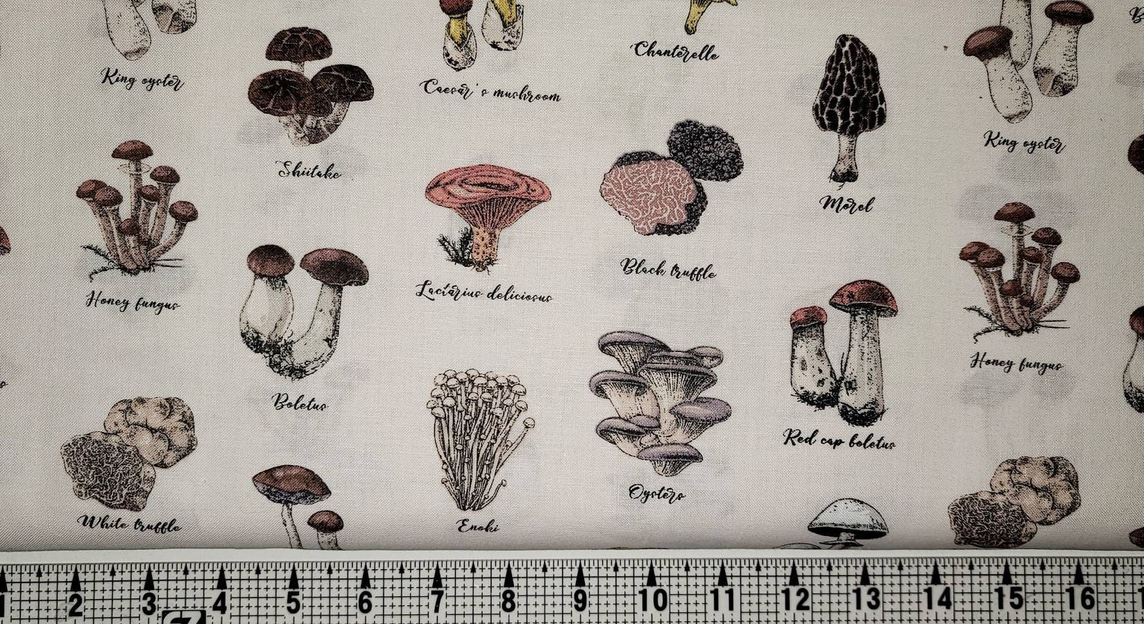 Types of Mushrooms Fabric by the Yard//piece - Etsy