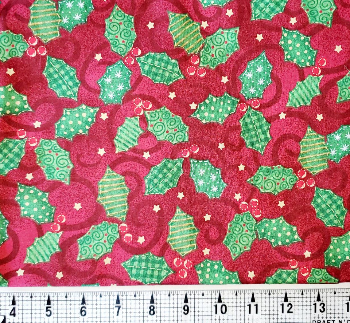 Christmas Holly Fabric by the Yard/piece - Etsy
