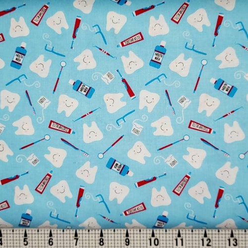 Tooth Fabric Mustache Mouth Gray White by Franbail Dentist - Etsy