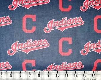 MLB CLEVELAND INDIANS Allover Baseball 100% Cotton Fabric Material You ...