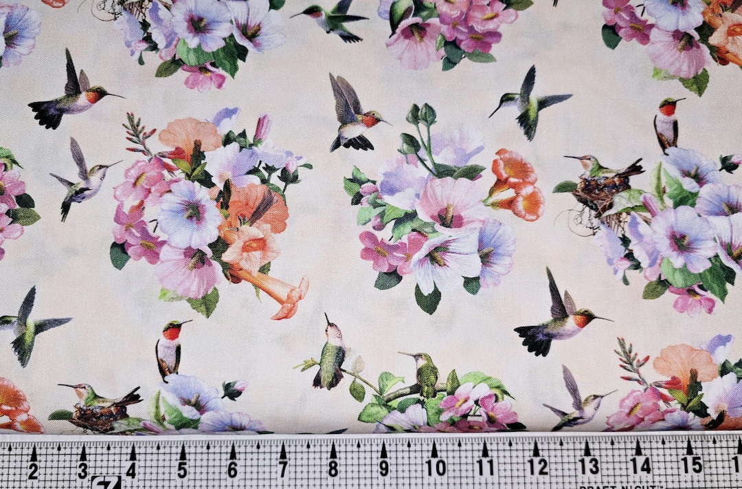 Elizabeth Studios Hummingbirds on Cream 40007 Fabric by the Yard/piece ...