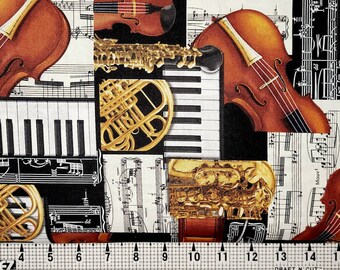 Music Fabric Jazz Band Aqua Blue by Heatherdutton Musical Instruments ...