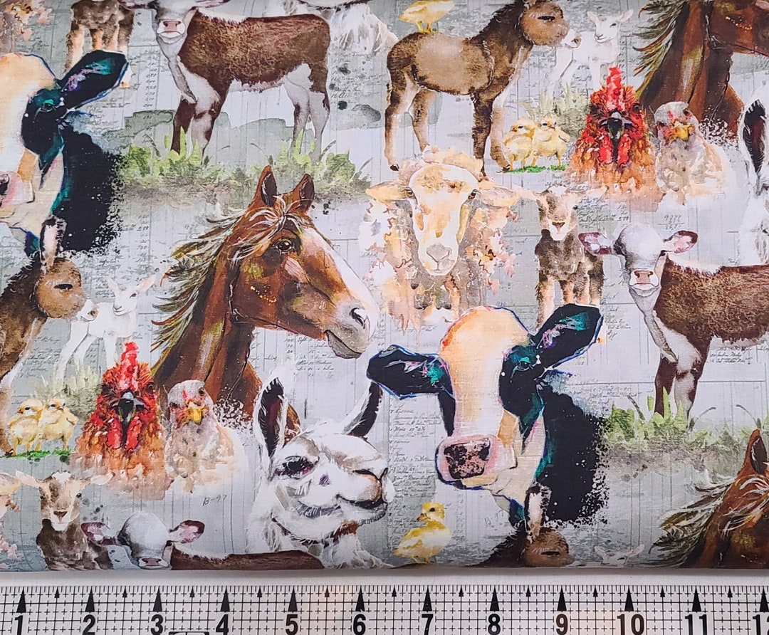 Clothworks Fabrics Farm Life on Gray Y3939-116 Fabric by the Yard ...