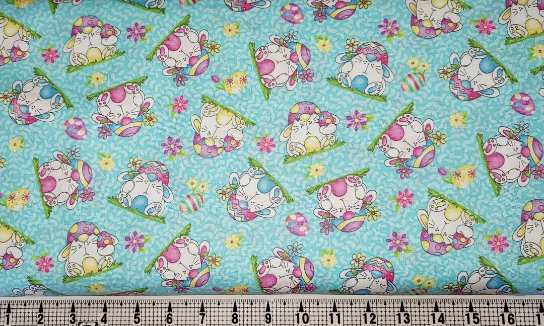 Henry Glass Hoppy Easter Gnomies on Aqua 561 Fabric by the Yard//piece ...