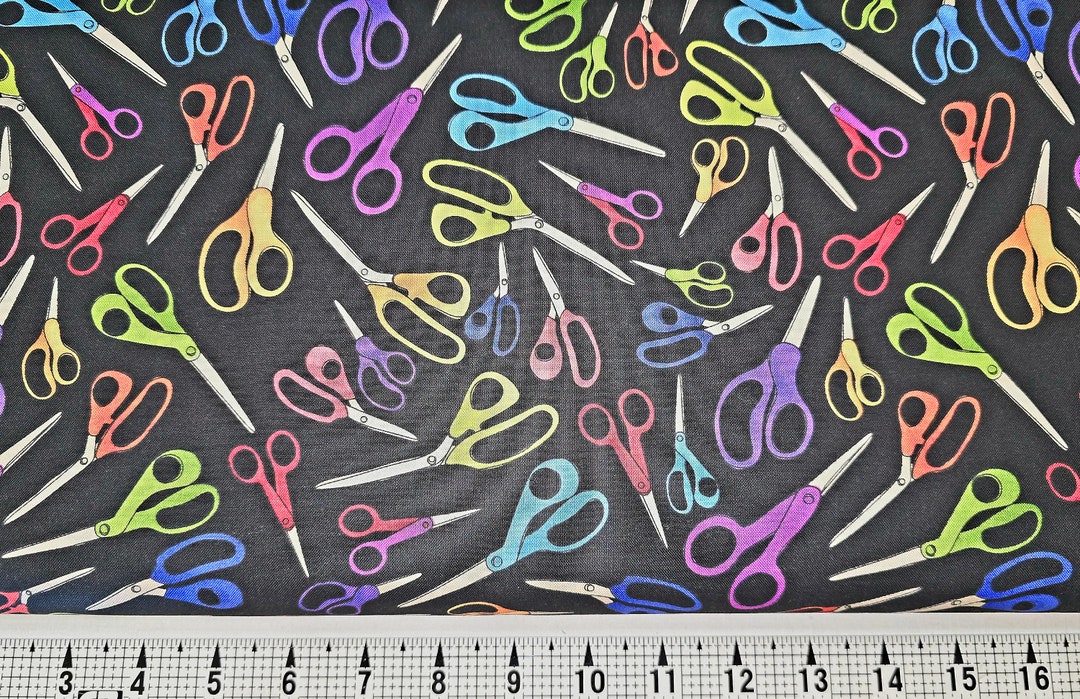 Loralie Designs Shear Fun Scissors on Black 692-534 Fabric by the Yard ...