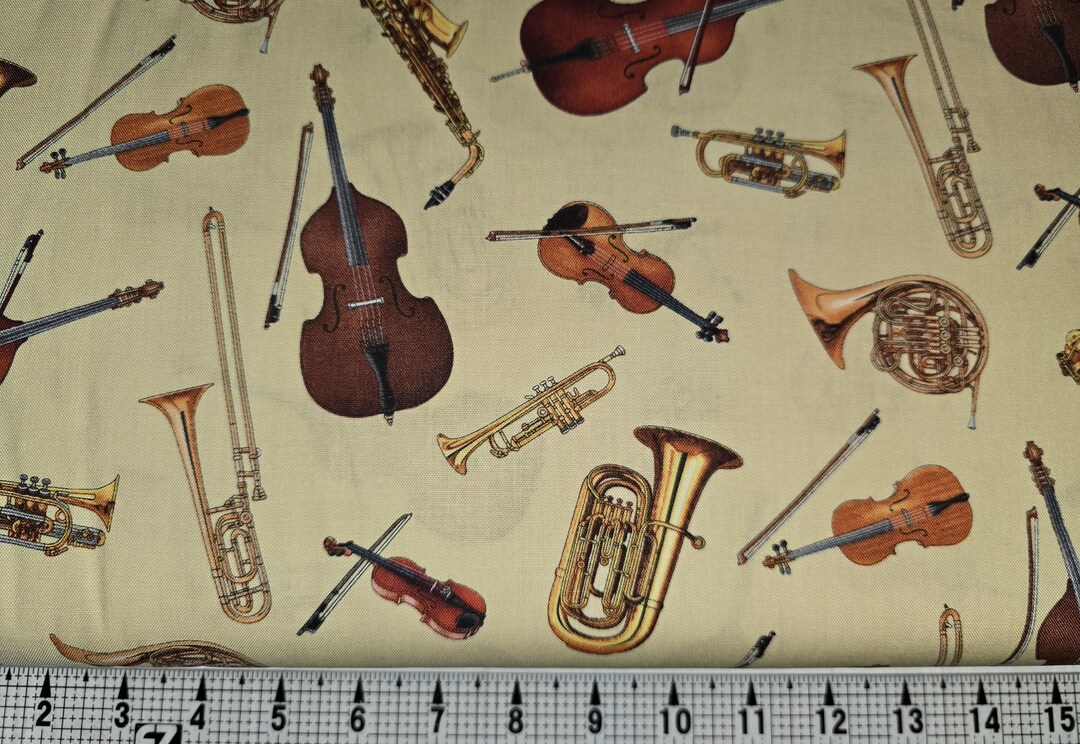 Elizabeth Studios Musical Instruments on Cream 649 Fabric by the Yard ...