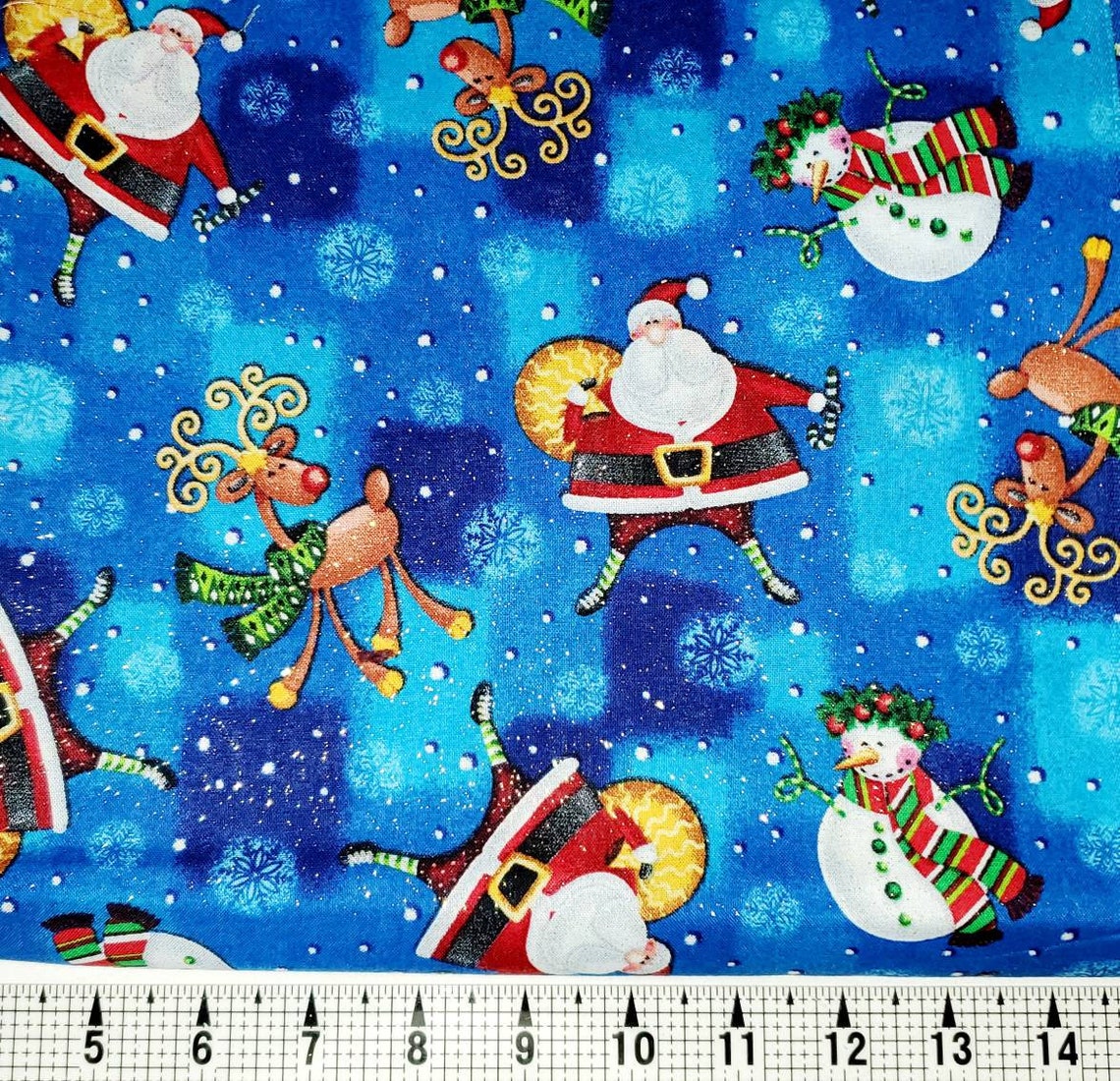 Christmas Santa Snowmen and Reindeer Fabric by the Yard/piece - Etsy