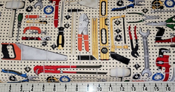 Henry Glass Man Cave Tools on Tan Pegboard 9653 Fabric by the | Etsy