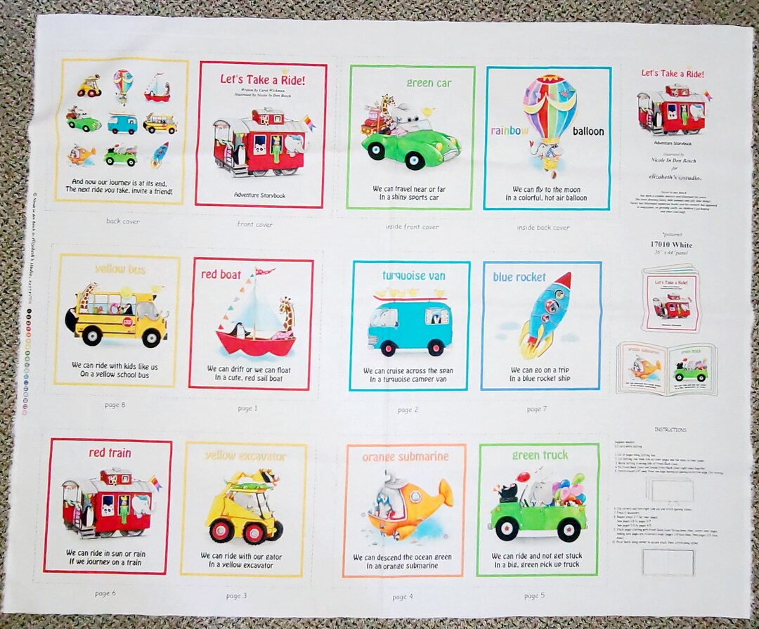Elizabeth Studios Lets Take a Ride Book 17010 Fabric by the Panel - Etsy