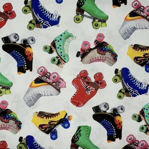 Elizabeth Studios Roller Skates on White 667 Fabric by the Yard//piece ...