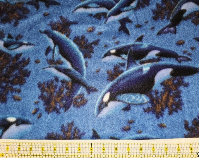 Dolphins FLEECE Fabric by the Yard//piece-bin #17 - Etsy