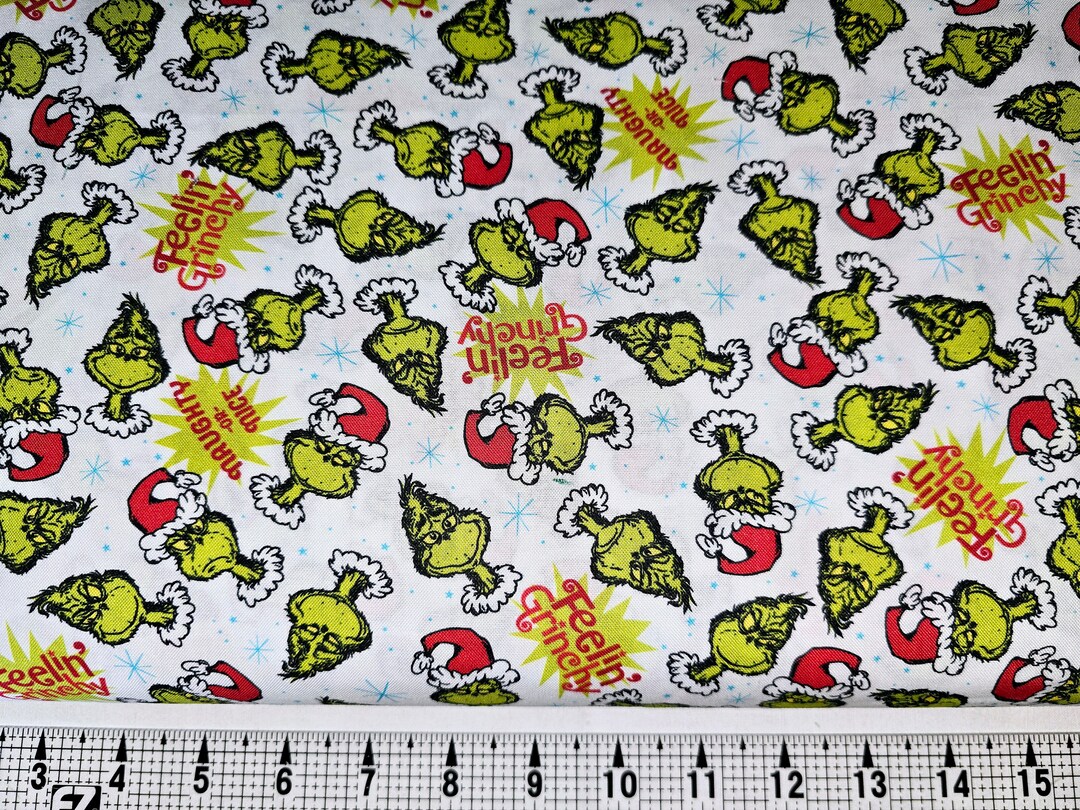 Robert Kaufman Grinch Candy Cane on White 22567-478 Fabric by the Yard ...