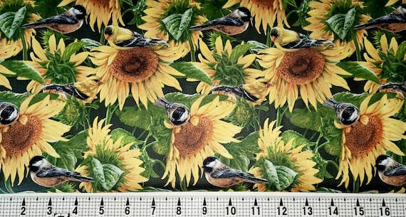David Textiles Sunflowers and Birds Fabric by the Yard/piece | Etsy