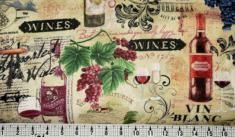 Timeless Treasures Wine and Grapes on Text CD1929 Fabric by the Yard ...