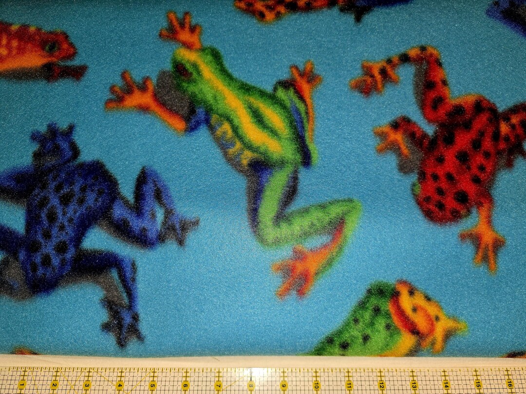 Colored Frogs on Aqua FLEECE Fabric by the Yard//piece-bin #19 - Etsy