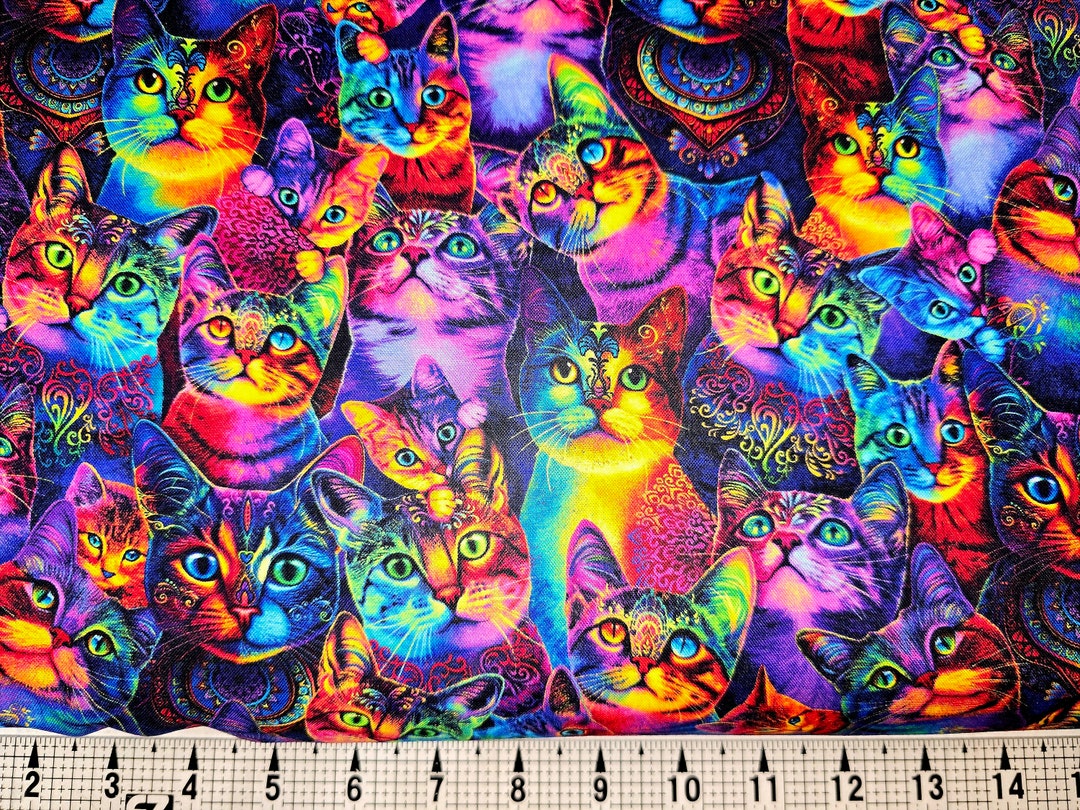 Timeless Treasures Colored Cats CD3031 Fabric by the Yard//piece - Etsy