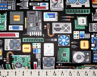 Computer Fabric Robot Circuit Board blue by Robyriker Computer Circuit ...