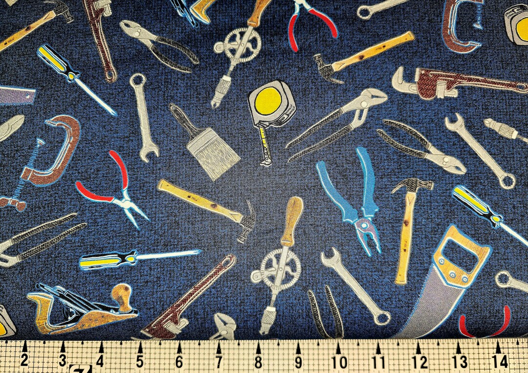 Robert Kaufman Man Cave Tools on Denim Look 22339-67 Fabric by the Yard ...