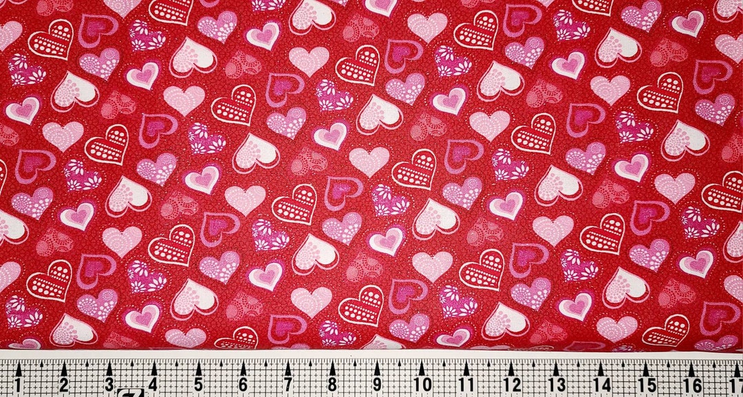Valentine Red Hearts With Glitter Fabric by the Yard//piece - Etsy