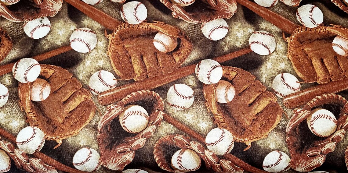 David Textiles Baseball Gloves/bats/balls DX-3089-2C Fabric by the Yard ...