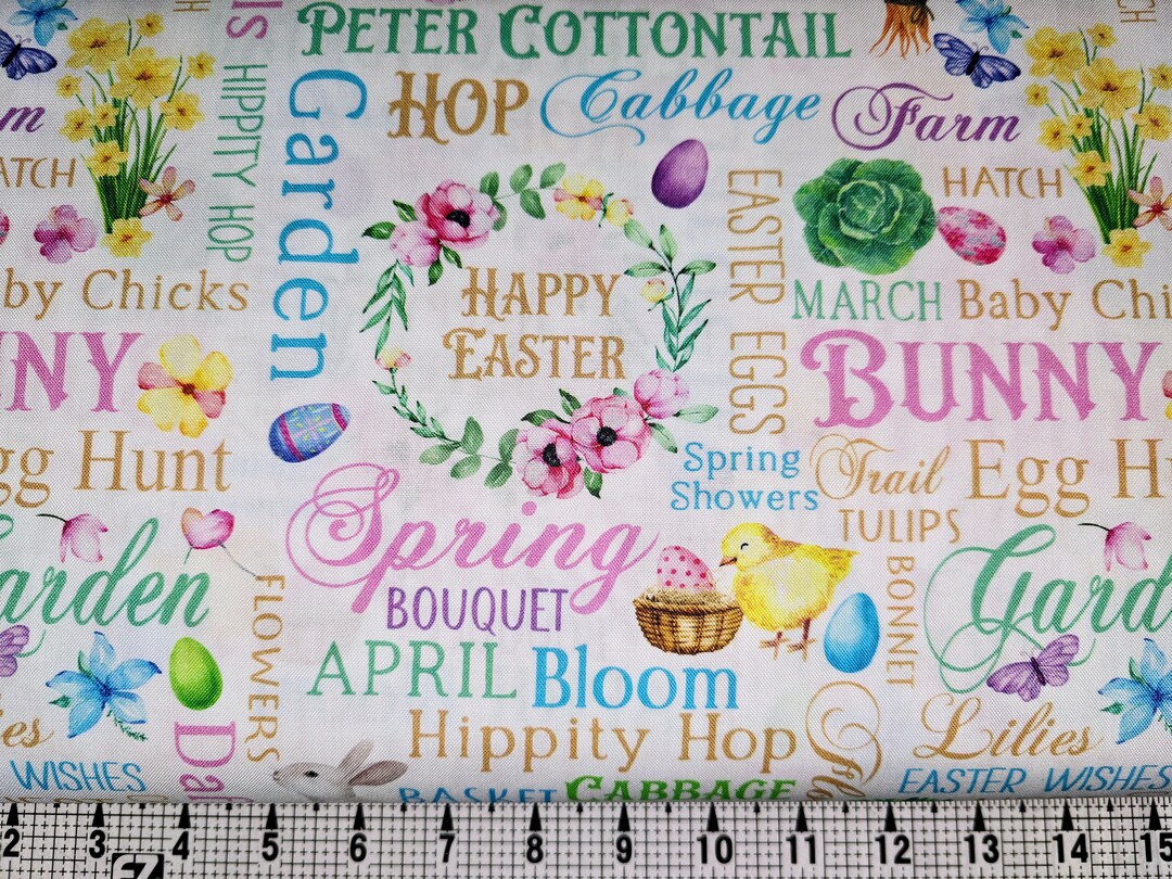 Benartex Fabrics Springtime Words on White 14401-09 Fabric by the Yard ...