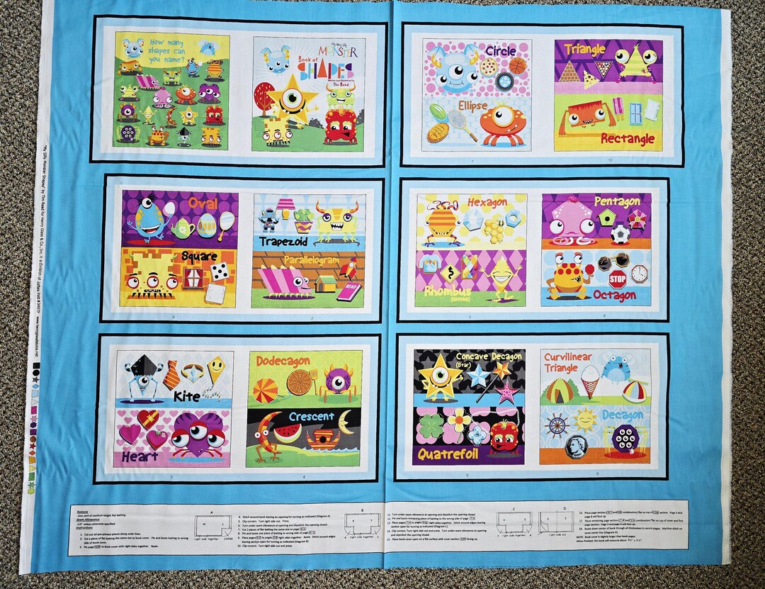 Henry Glass My Very Silly Monster Shapes Book 3407 Fabric by the Panel ...