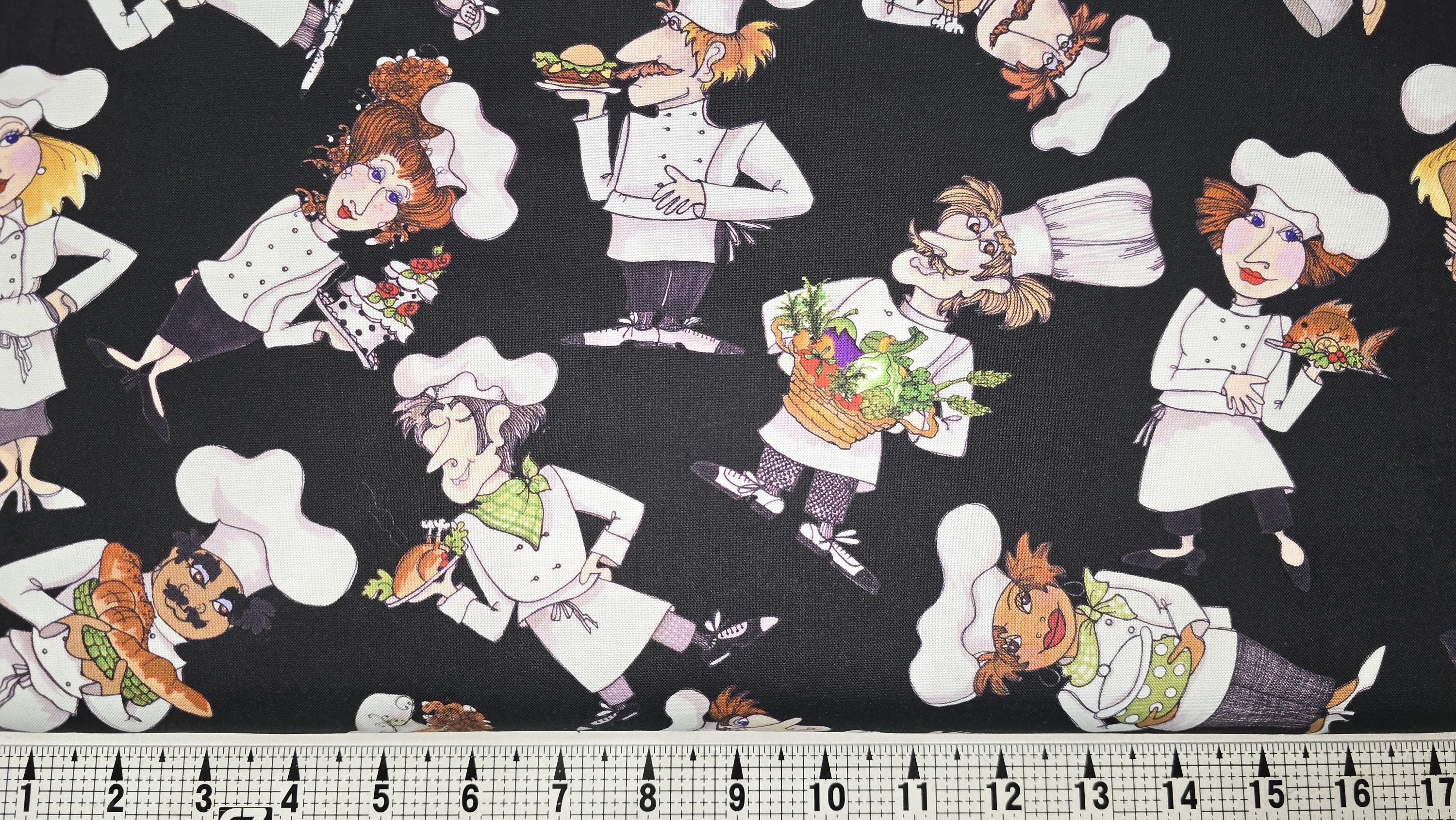 Loralie Designs Tossed Chefs on Black 692-621 Fabric by the Yard//piece ...