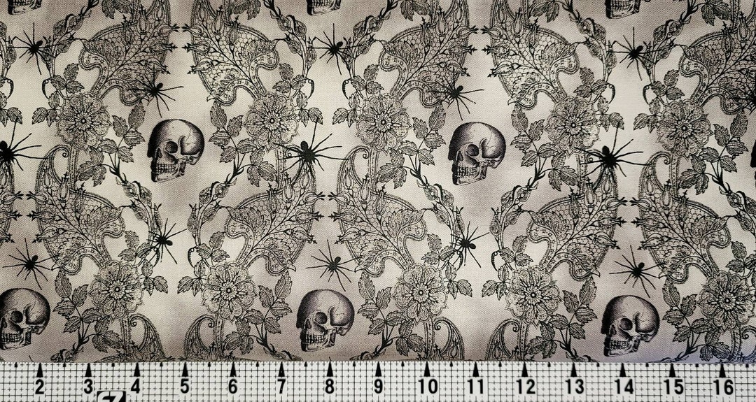 Halloween Skulls and Lace Fabric by the Yard//piece - Etsy