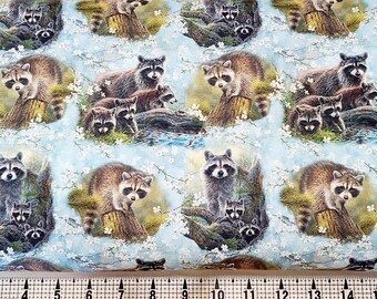 Raccoon Fabric Raccoon Leaves Flowers by Caja Design Raccoon Baby ...