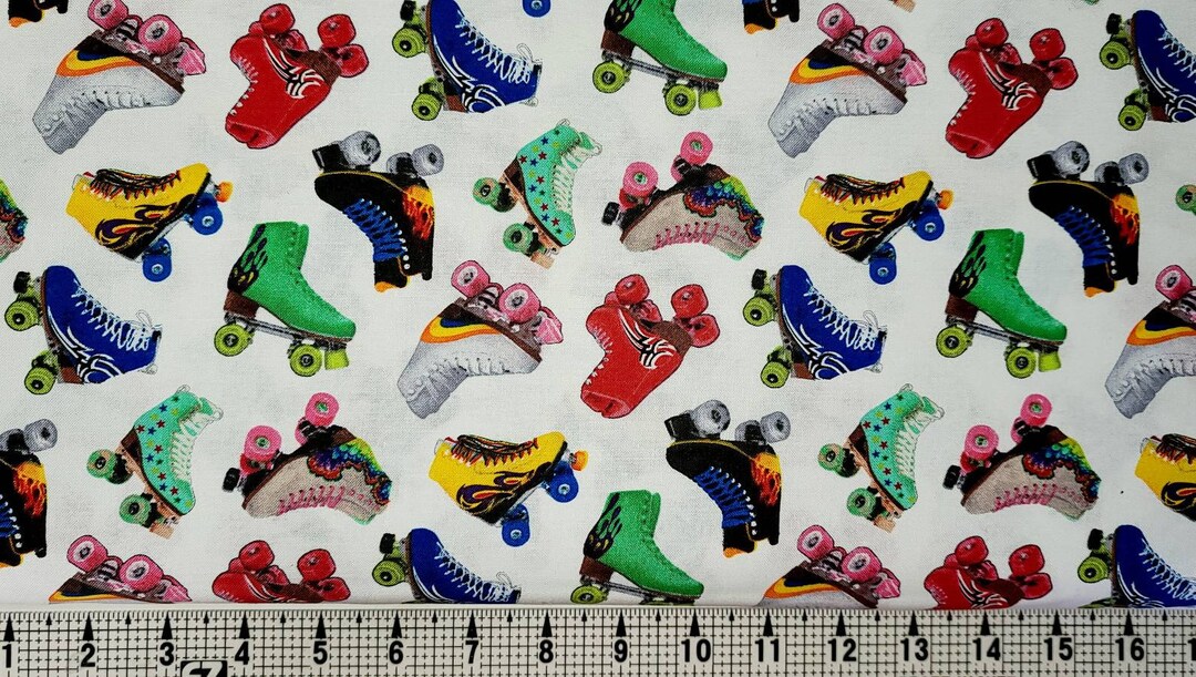 Elizabeth Studios Roller Skates on White 667 Fabric by the Yard//piece ...