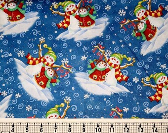 Snowman Fabric Winter Christmas Snowman Snowflakes in Blue by Caja ...