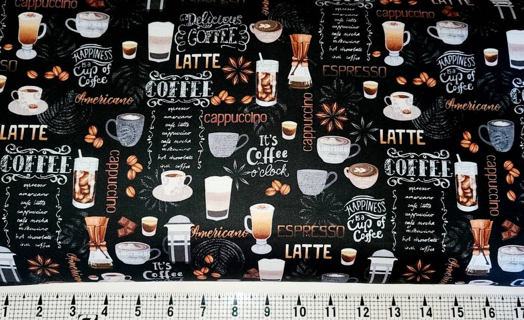 Timeless Treasures Coffee Motifs/menu Text CD1612 Fabric by the Yard ...