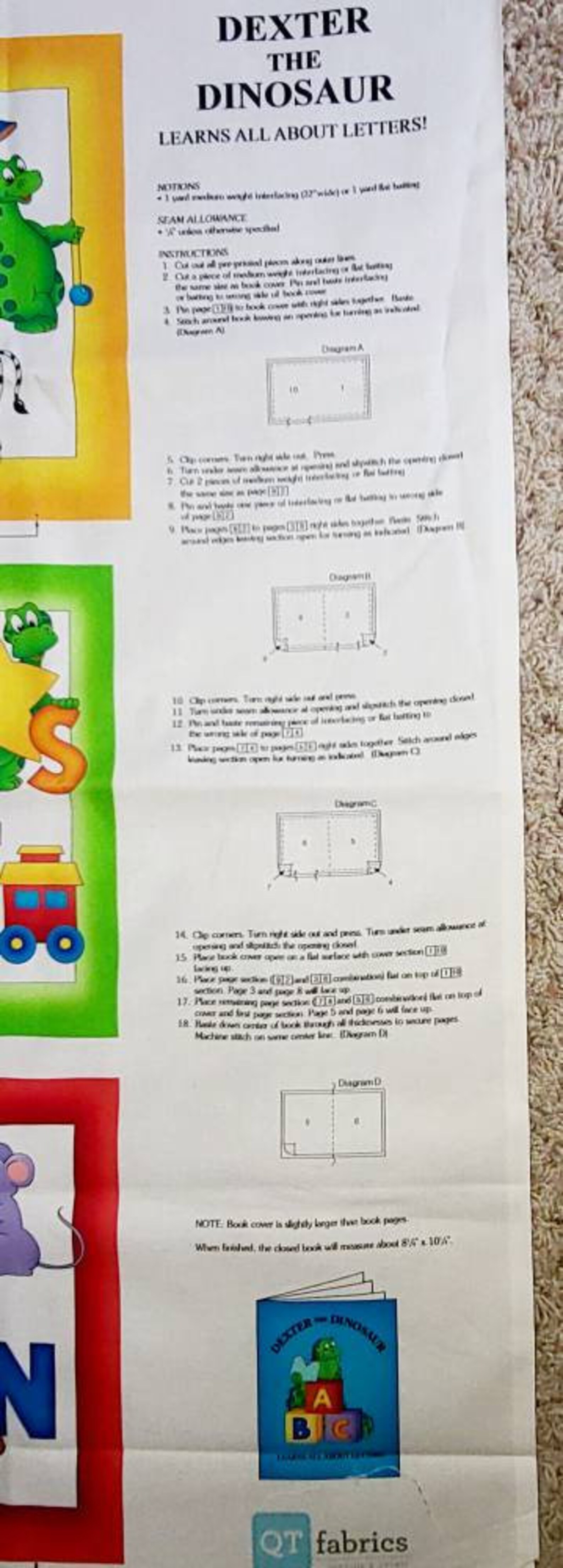 Quilting Treasures Dexter the Dinosaur Learns Letters Book - Etsy