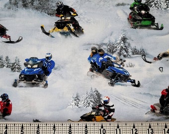 Snowmobiles Fabric Vintage Snowmobile Illustration Winter Outdoors ...