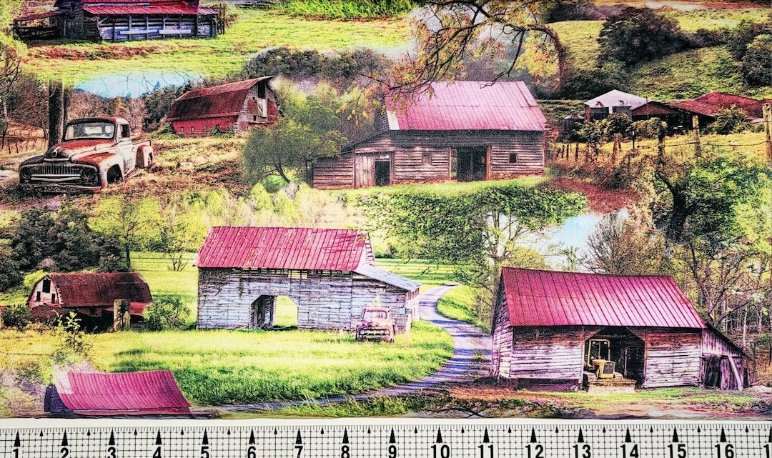 David Textiles Barn Scenery AL-3399-7C Fabric by the Yard//piece - Etsy