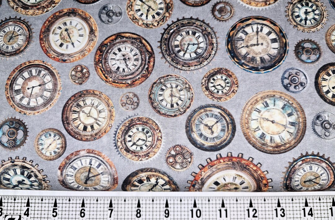 Quilting Treasures Like Clockwork Clocks on Gray 2600-30725-K Fabric by ...