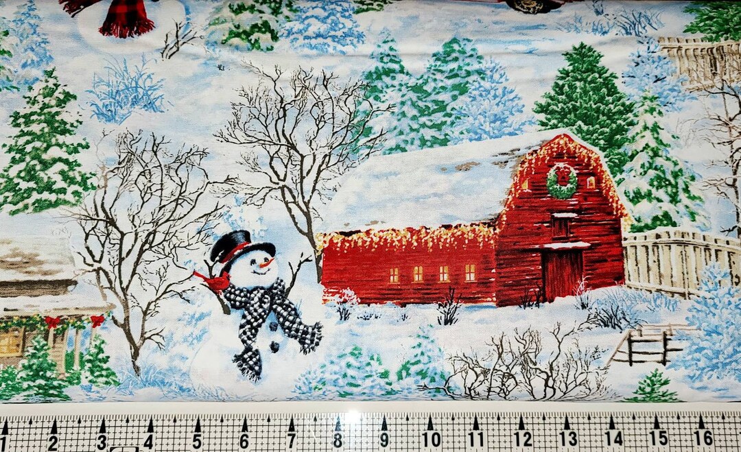 Timeless Treasures Winter Cottages and Snowmen C8992 Fabric by the Yard ...