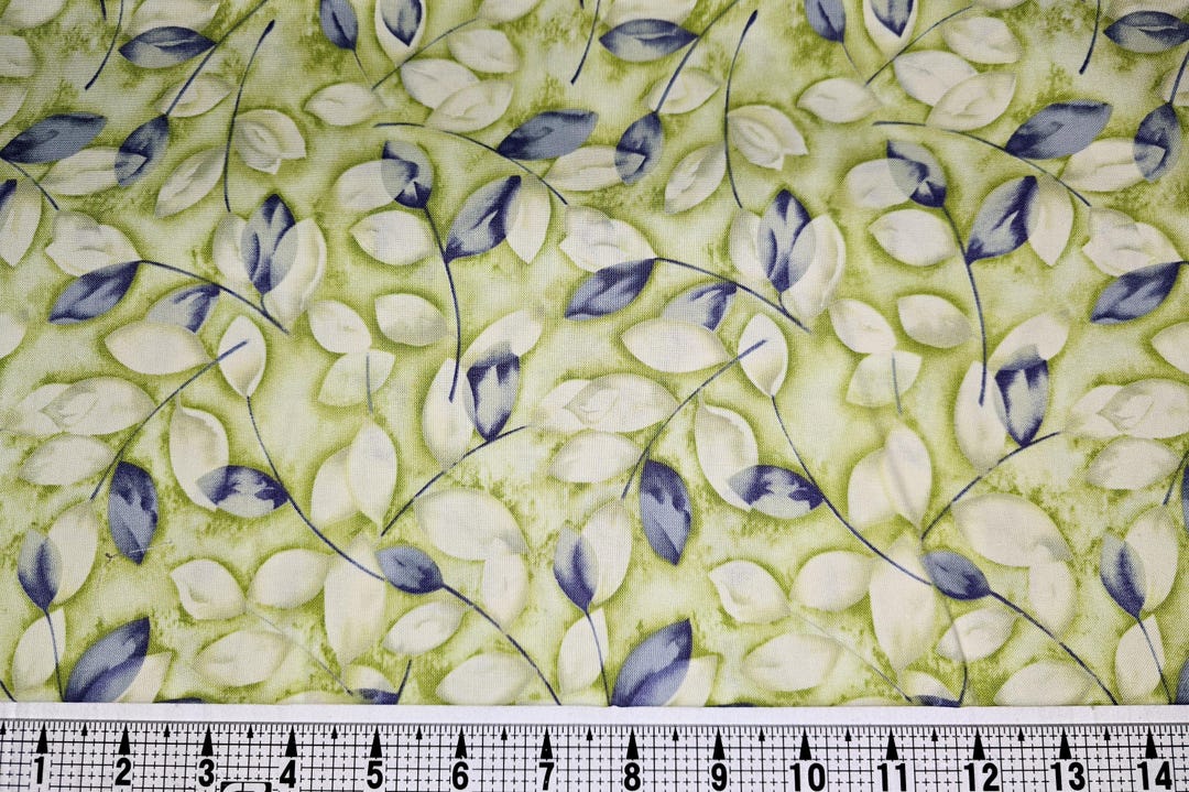 Eugene Textiles Green and Blue Leaves 210004 Fabric by the Yard///piece ...