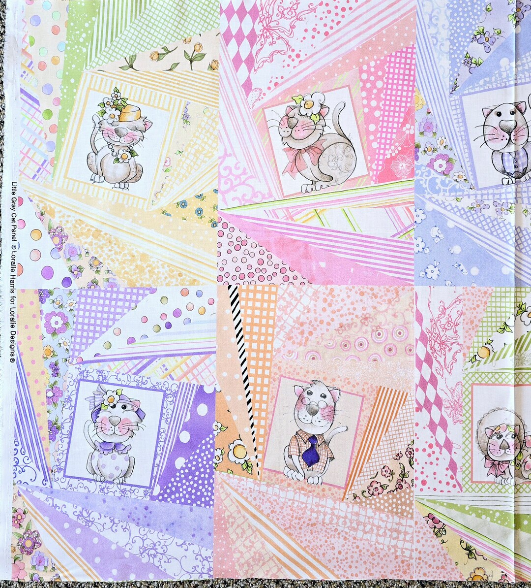 Loralie Designs Little Gray Cat Panel 24"x44" 692-569 Fabric by the ...