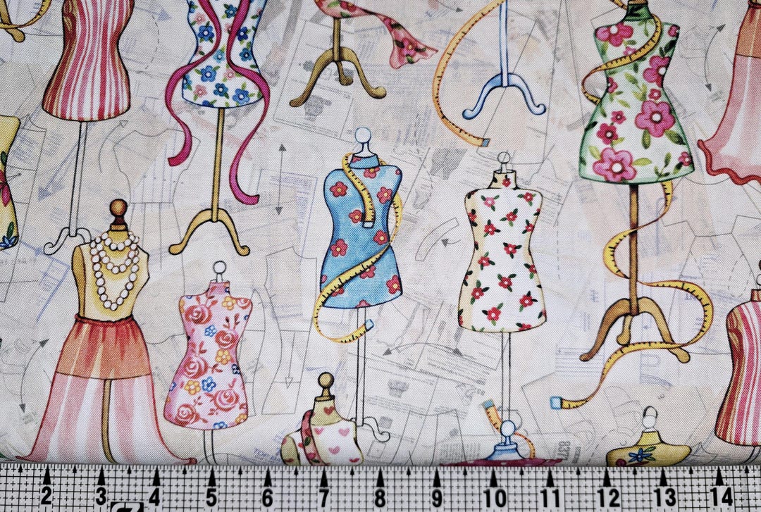 Michael Miller Sew Pretty Dressmaker on Cream DDC12148 Fabric by the ...